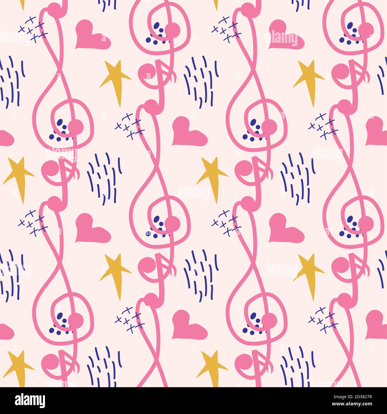 Pink, blue pastel texture with musical notes and a treble clef ...