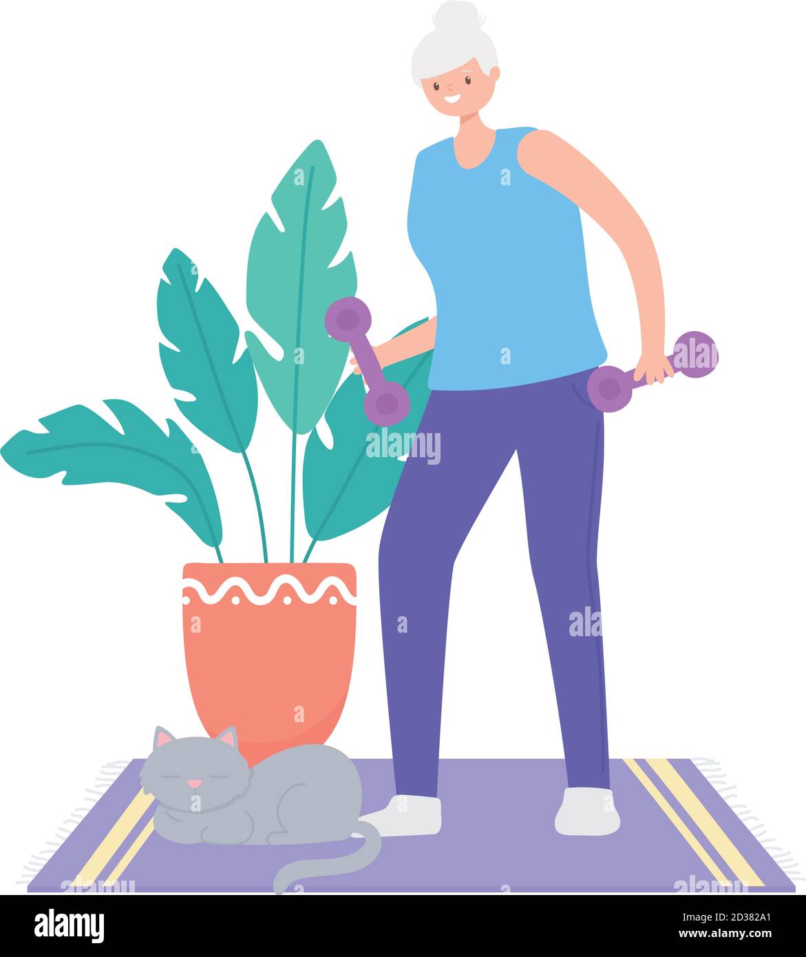 Happy fitness old woman lifting Stock Vector Images - Alamy