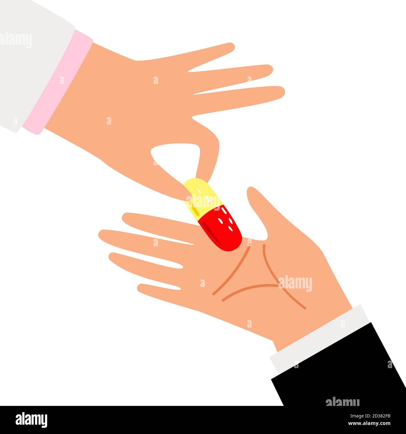 Human hands giving and receiving pill medicine drug, vector ...