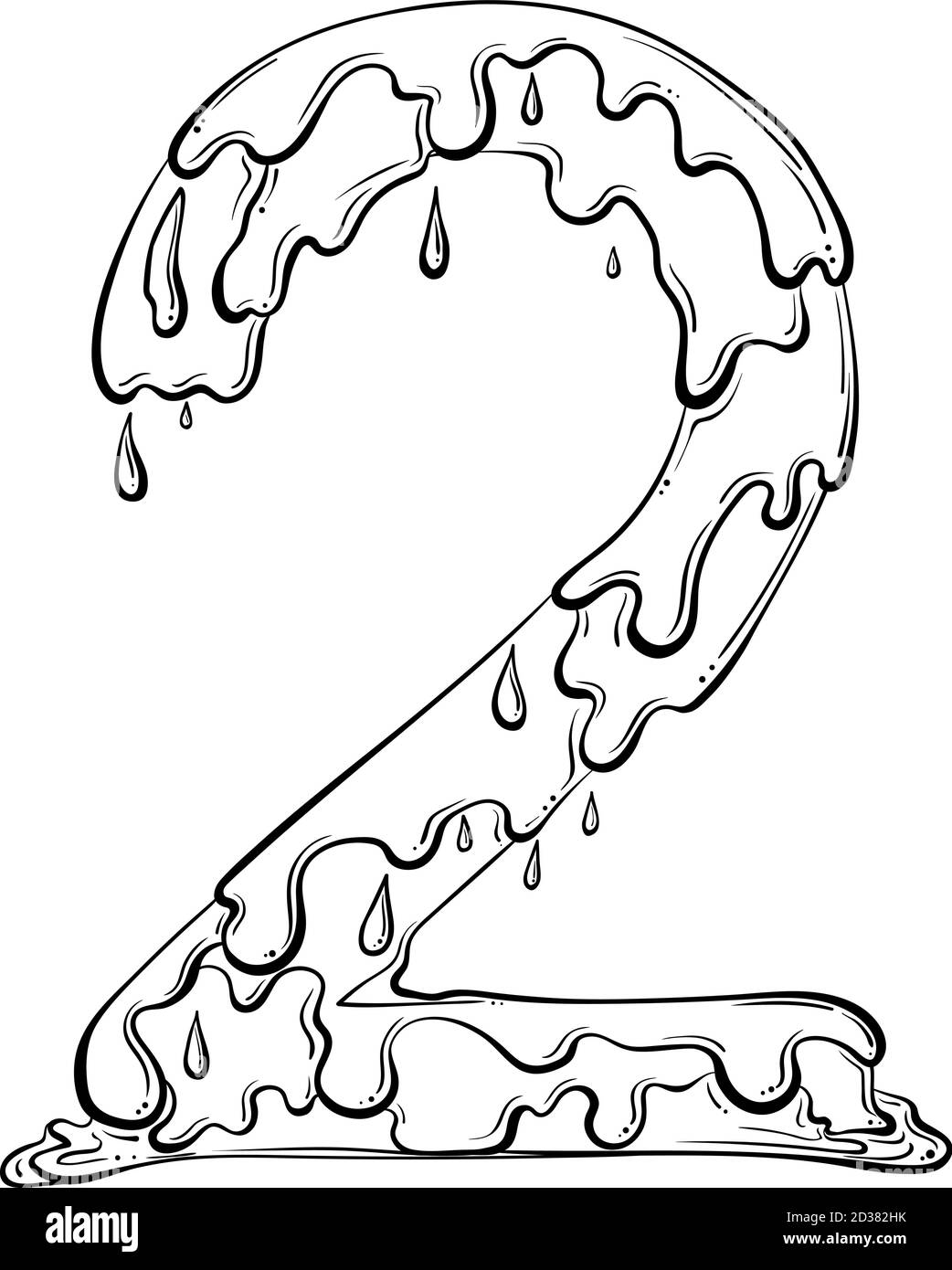 Number 2 with flow drops and goo splash. Dripping liquid symbol. Vector ...