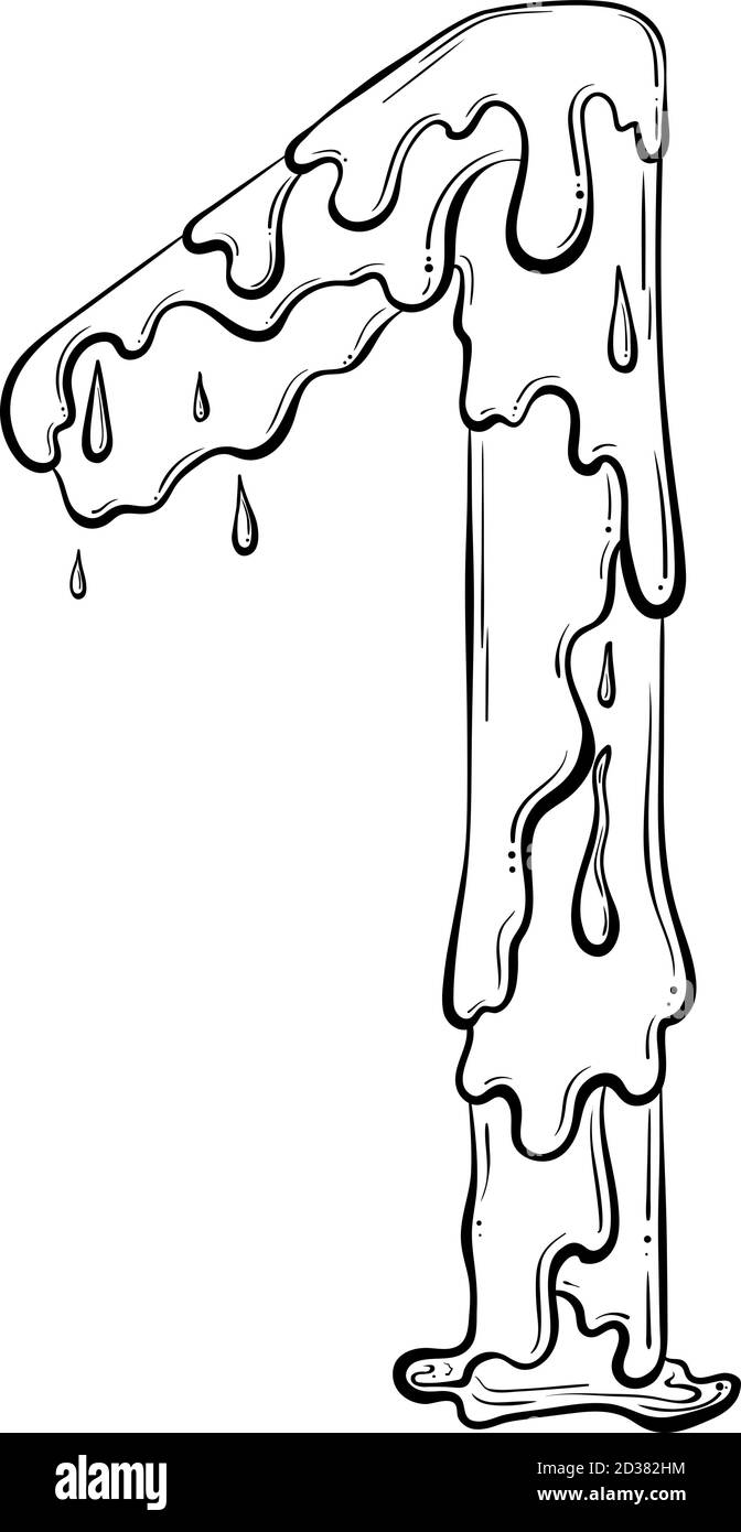 Number 1 with flow drops and goo splash. Dripping liquid symbol. Vector ...