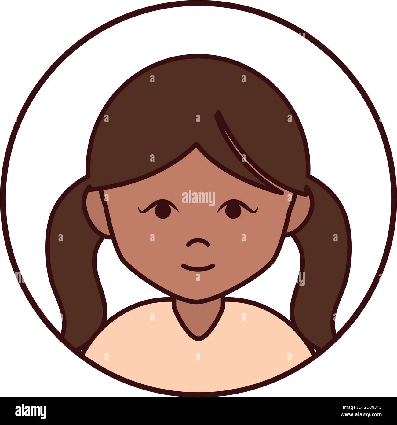 Cute Girl Brunette Cartoon Character Female Round Line Icon Vector