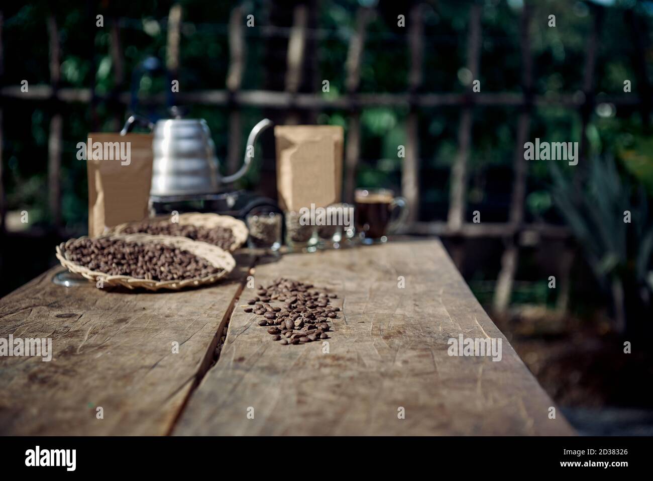 Arabica Coffee bean and coffee bag and traditional brewing coffee maker ...