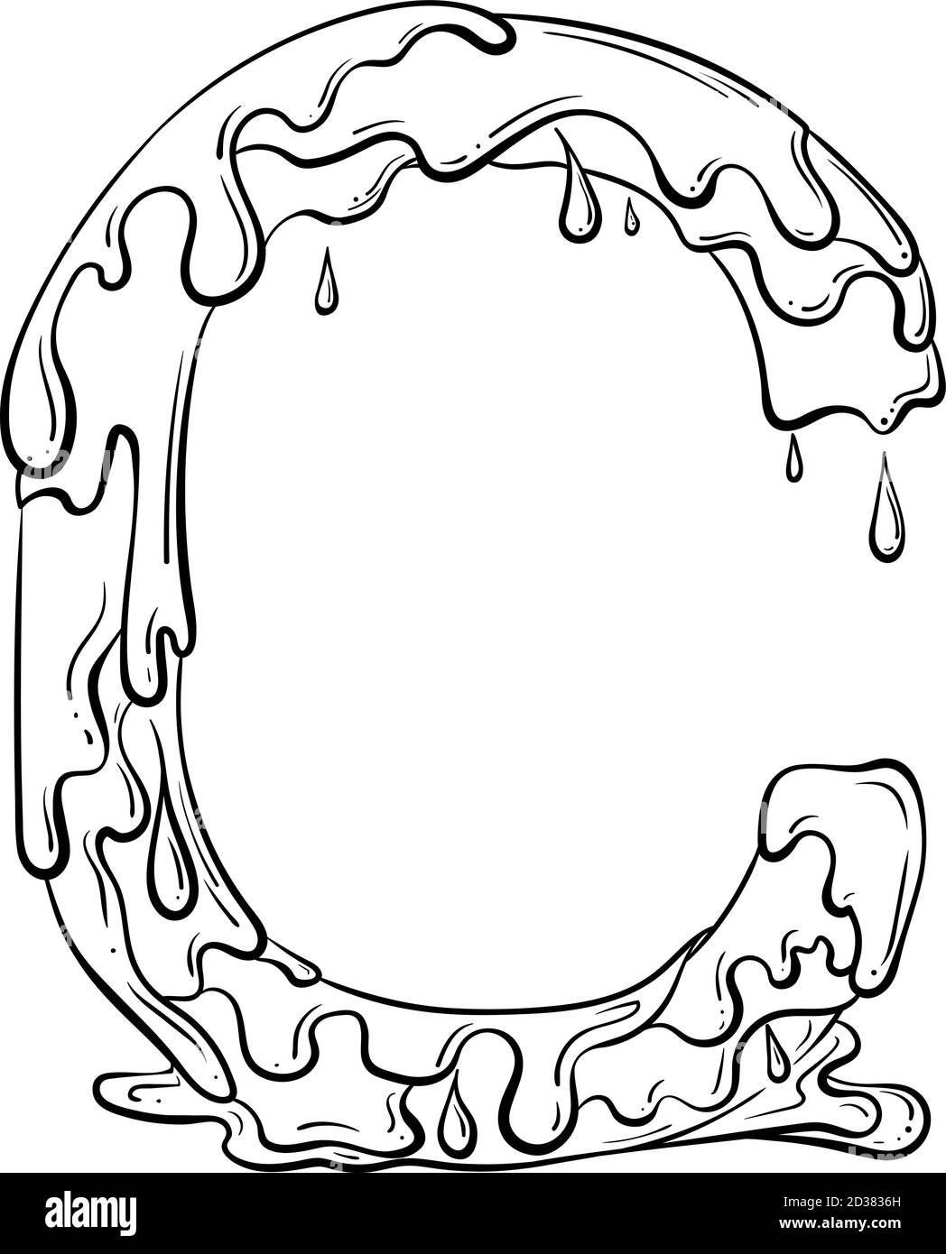 Letter C with flow drops and goo splash. Dripping liquid symbol. Vector ...