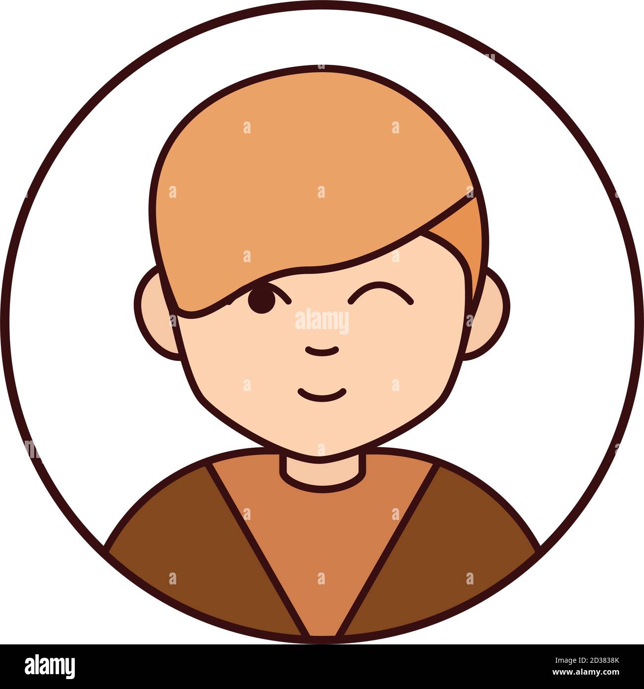 cute boy wink expression cartoon character, round line icon vector ...
