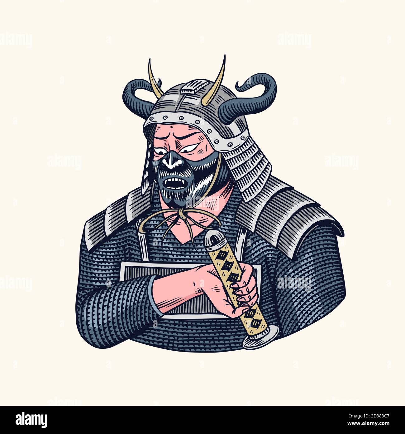 Japanese samurai. Warriors with weapons sketch. Men in a fight pose ...