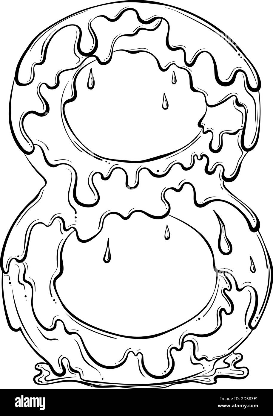 Number 8 with flow drops and goo splash. Dripping liquid symbol. Vector ...