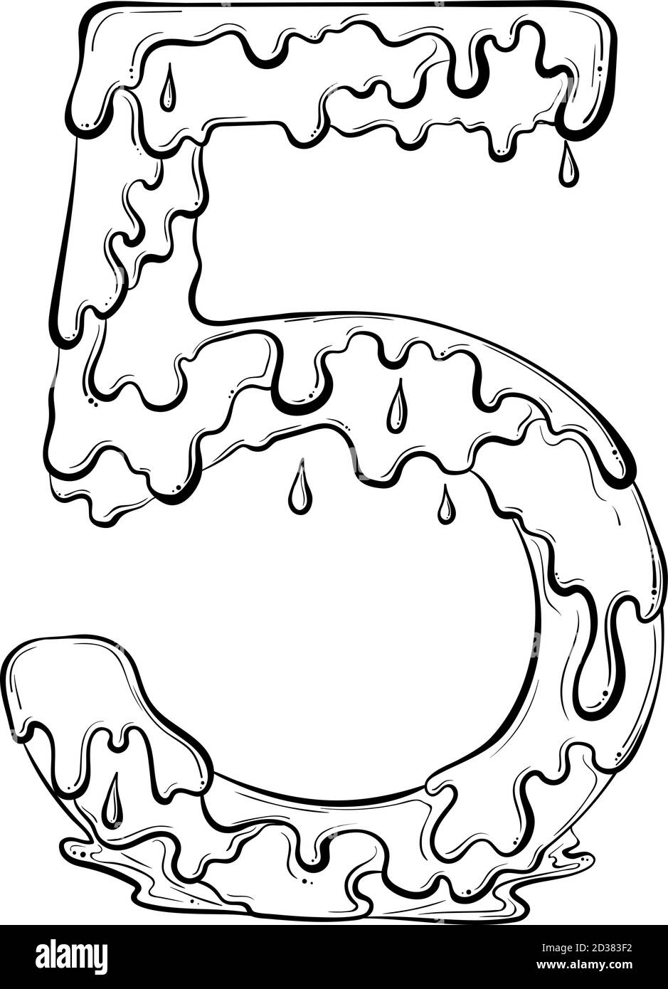 Number 5 with flow drops and goo splash. Dripping liquid symbol. Vector ...