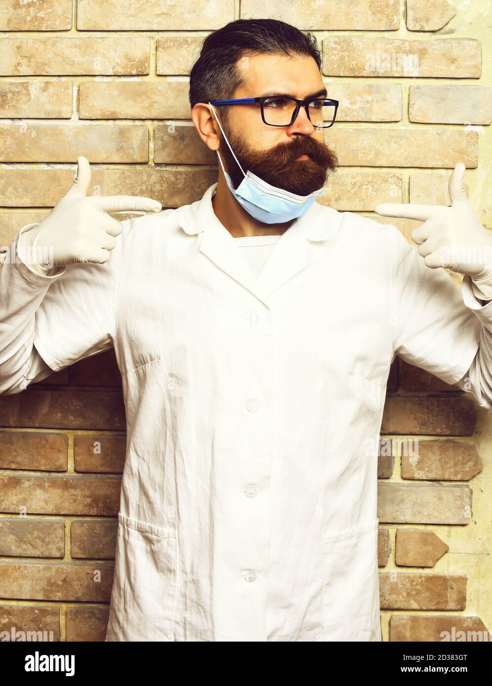 Bearded man, long beard. Brutal caucasian doctor or unshaven hipster ...