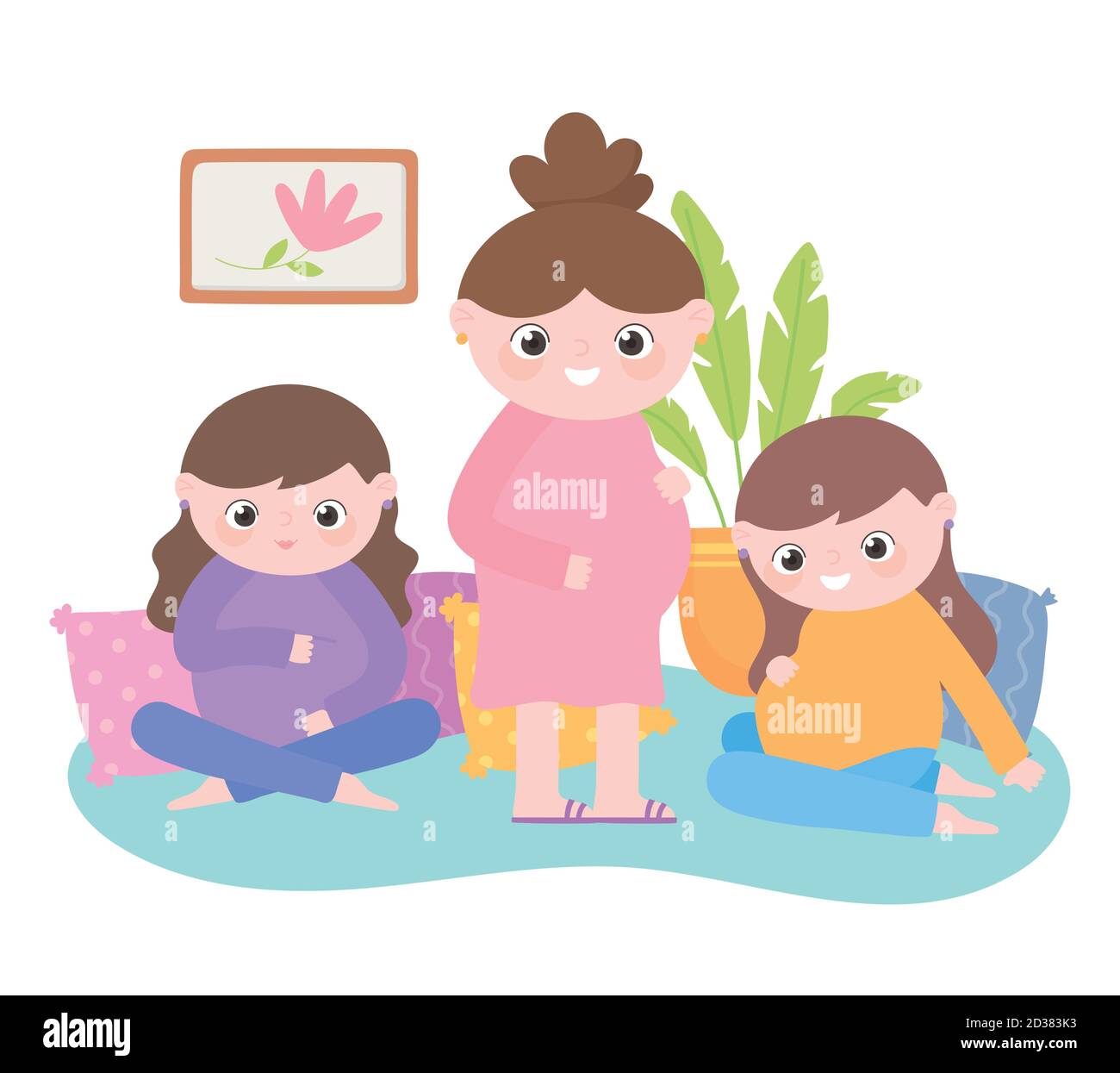 pregnancy and maternity, group cute pregnant women cartoon vector ...