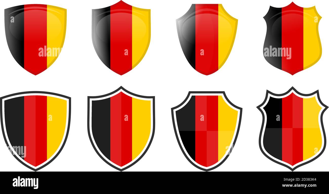 Vertical German flag in shield shape, four 3d and simple versions ...