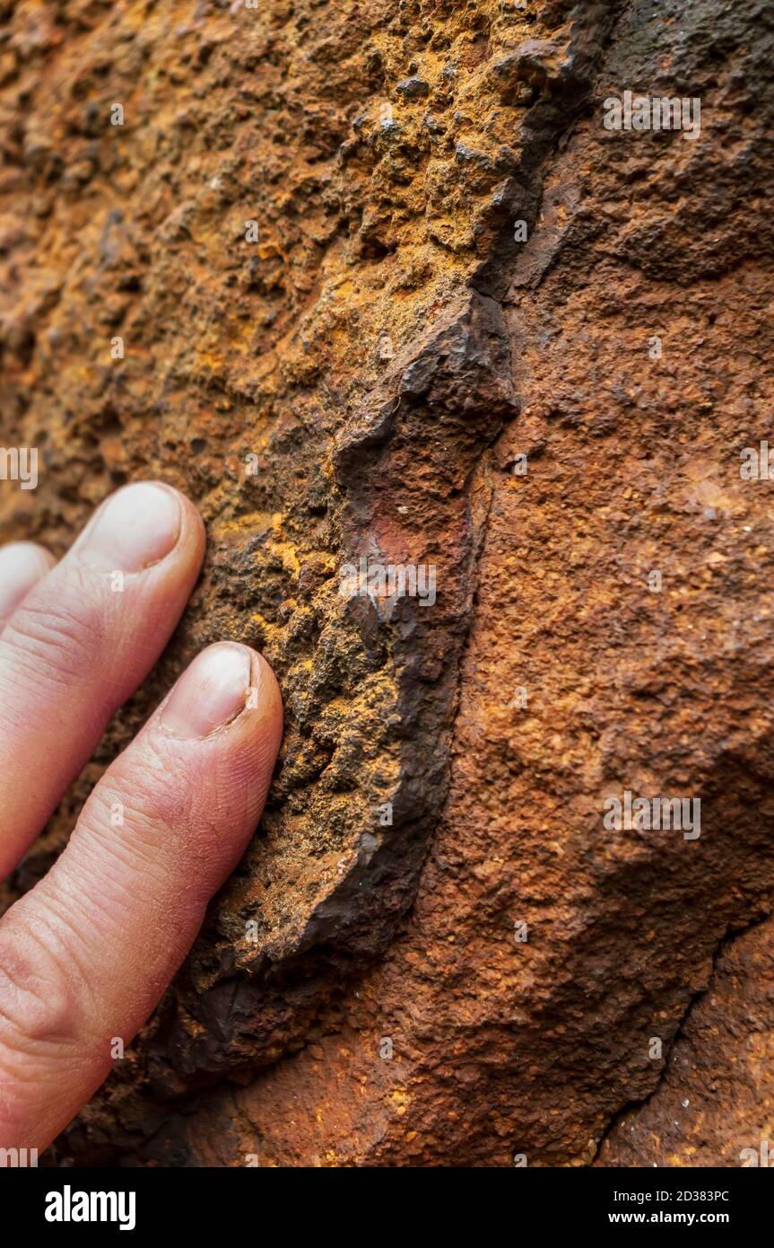 Iron-rich crystalline deposit in a thick layer on the abandoned face at ...