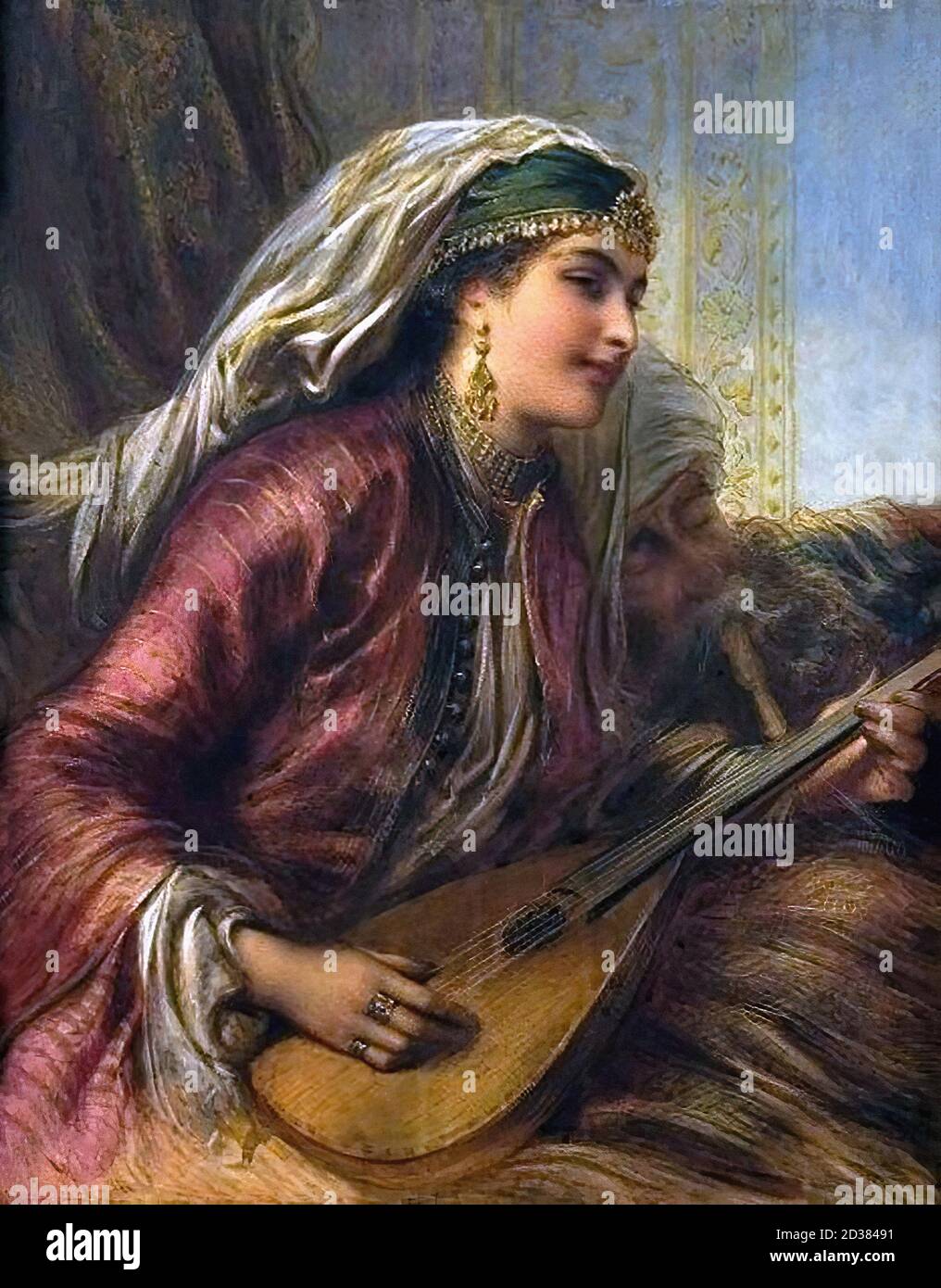 Lundgren Egron - a Girl Playing the Lute - Swedish School - 19th ...
