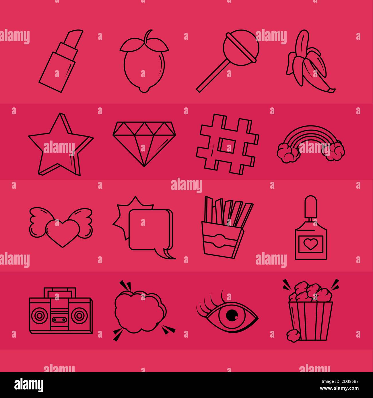 pop art comic style, fashion retro line icons set vector illustration ...