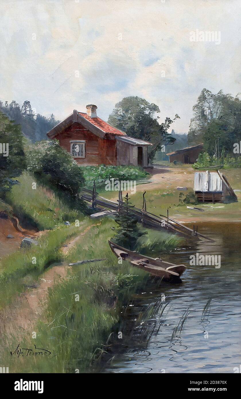 Thörne Alfred - Landskap Med Sjö Och Torp - Swedish School - 19th ...