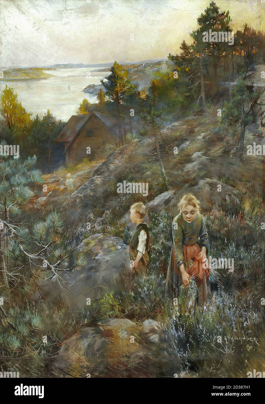 Wallander Alfred - Barn Plockandes Ljung I Aftonrodnad - Swedish School ...