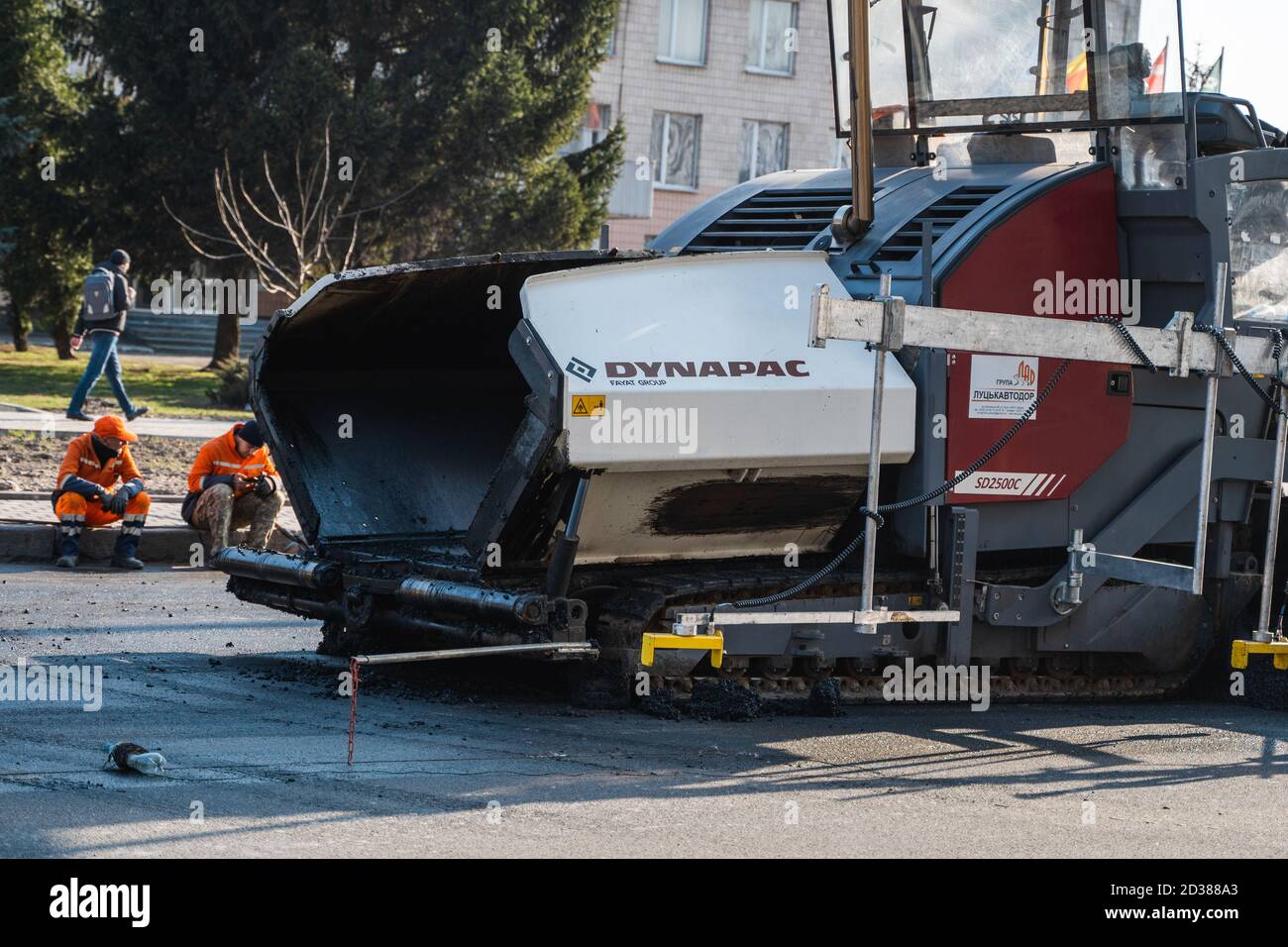 KYIV, UKRAINE - September 10, 2020: Industrial asphalt paver machine ...