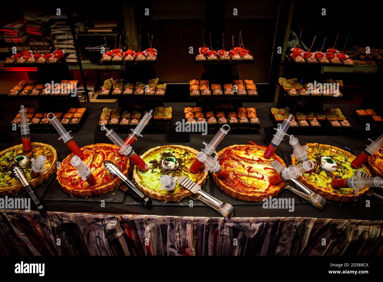 Scary catering with pizza and other horror snacks for Halloween Stock ...