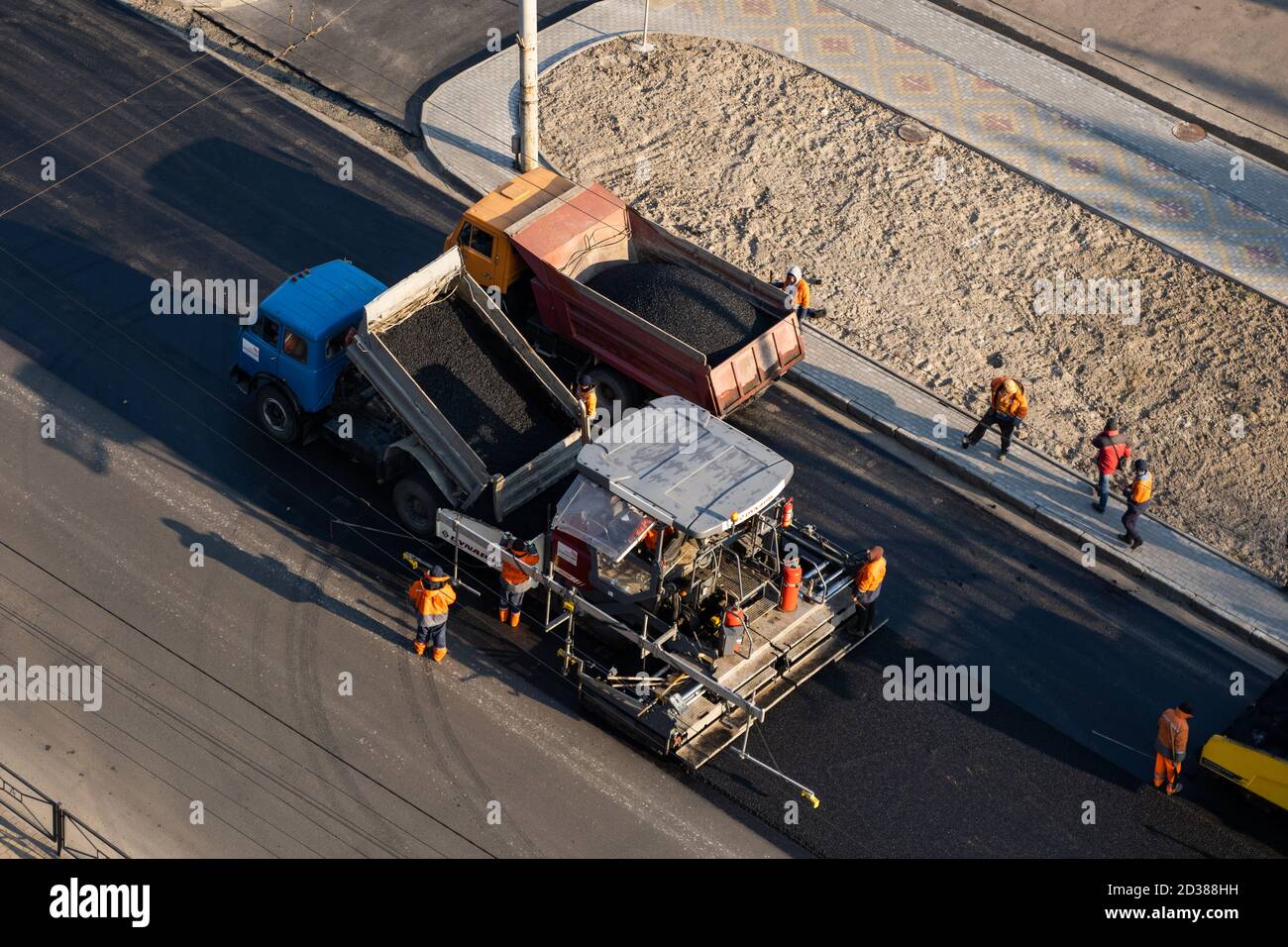 KYIV, UKRAINE - September 10, 2020: Industrial asphalt paver machine ...