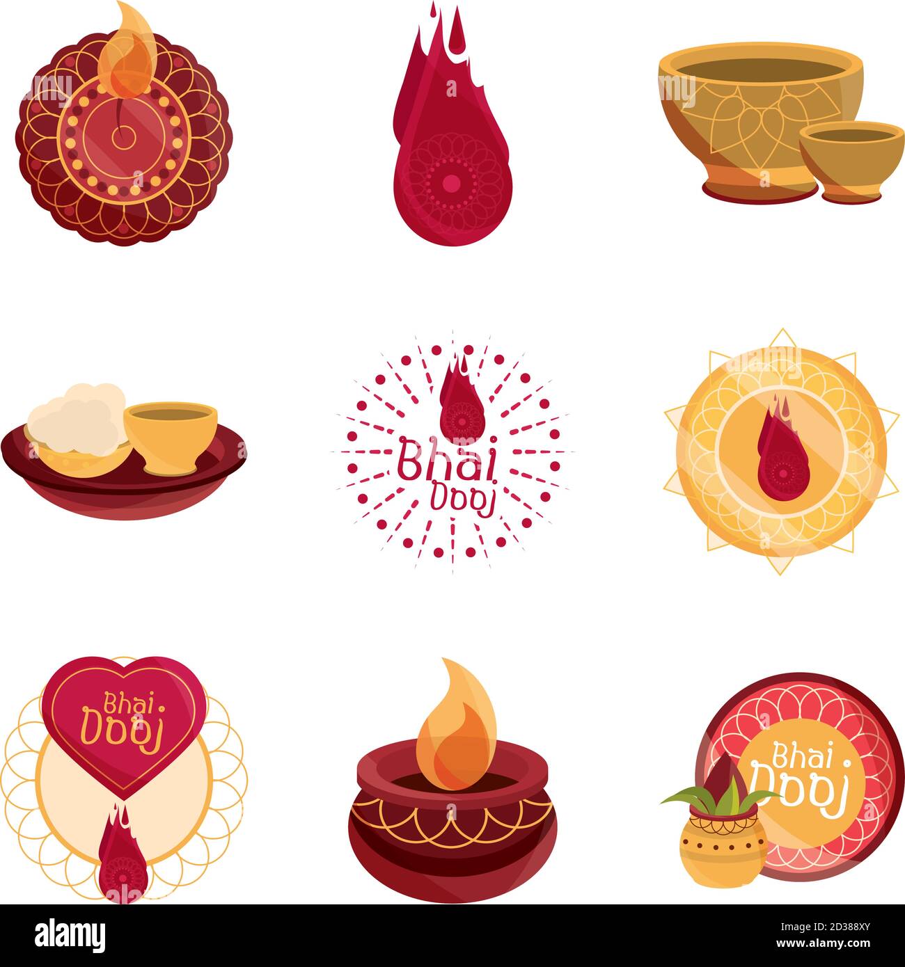 happy bhai dooj, celebrated by hindus traditional culture set icons ...