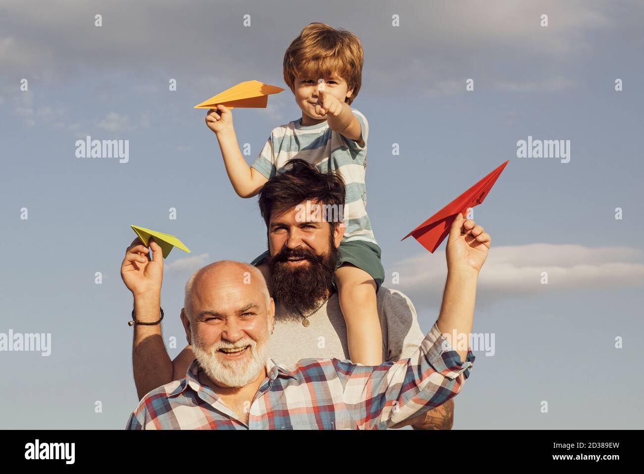 Men generation. Father and son with grandfather - happy loving family ...