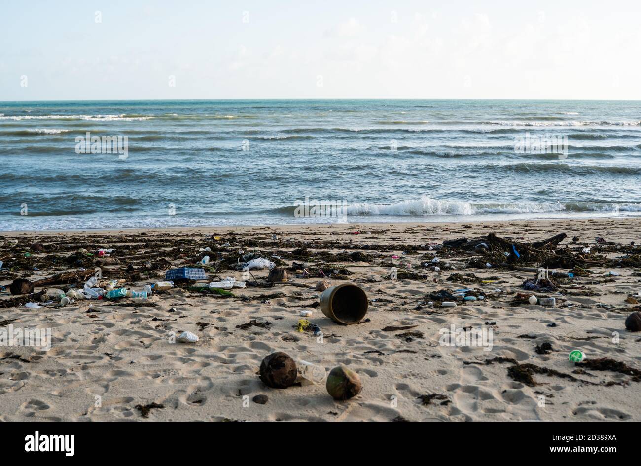 KOH SAMUI, THAILAND - December 15, 2019: Beach pollution such as ...