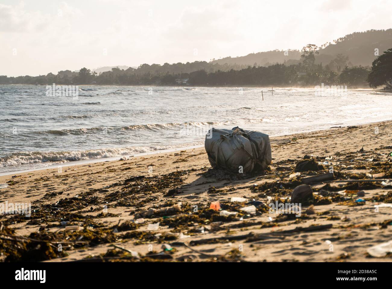KOH SAMUI, THAILAND - December 15, 2019: Beach pollution such as ...