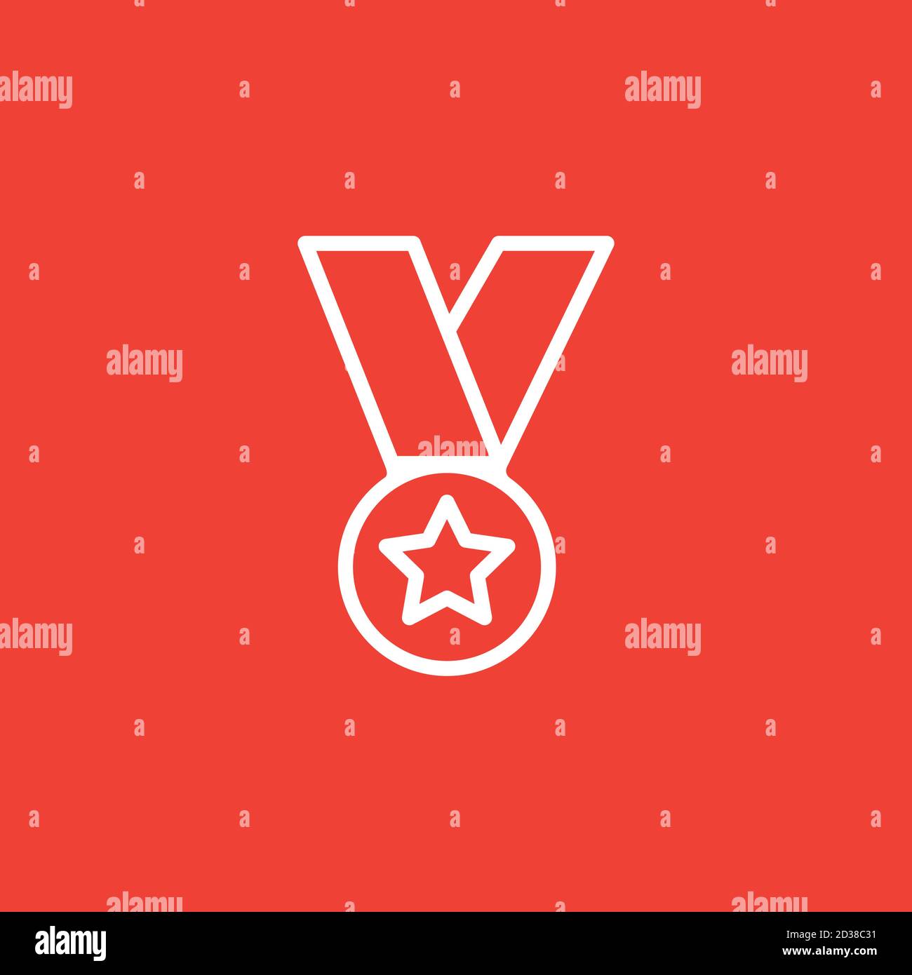 Medal Line Icon On Red Background. Red Flat Style Vector Illustration ...