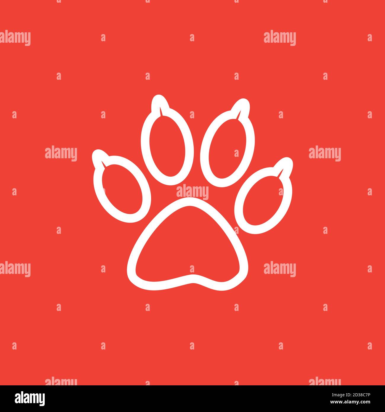 Paw Line Icon On Red Background. Red Flat Style Vector Illustration ...