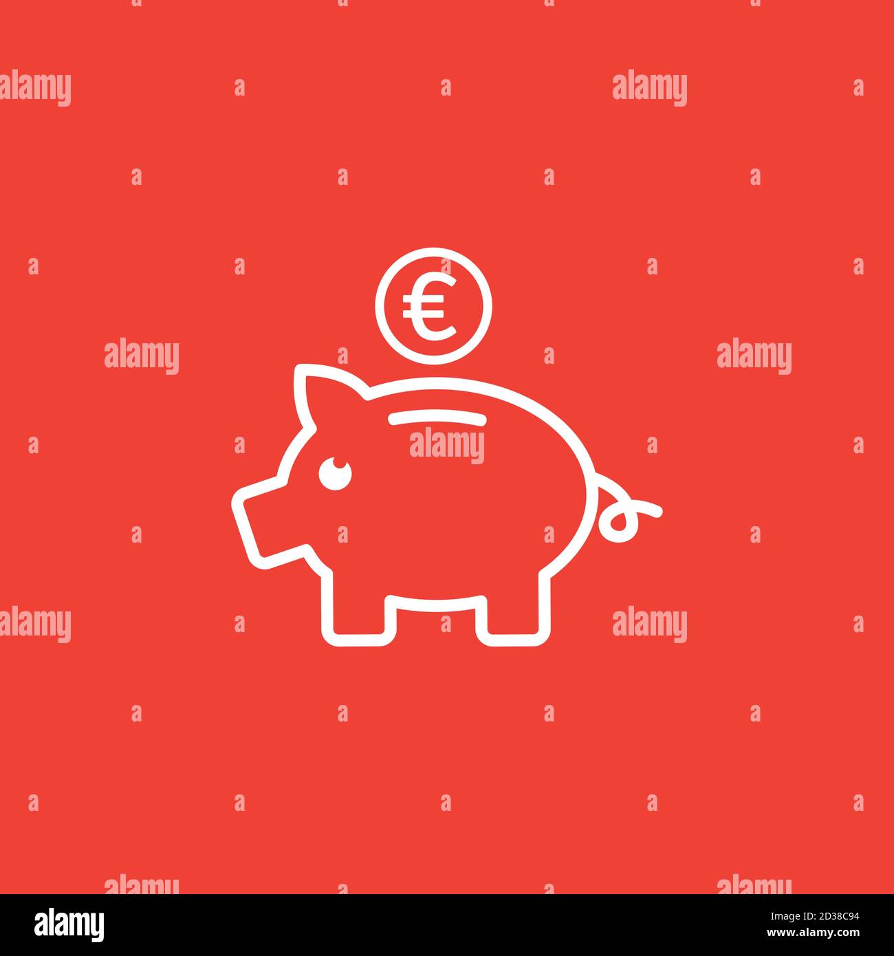 Piggy Bank Line Icon On Red Background. Red Flat Style Vector ...