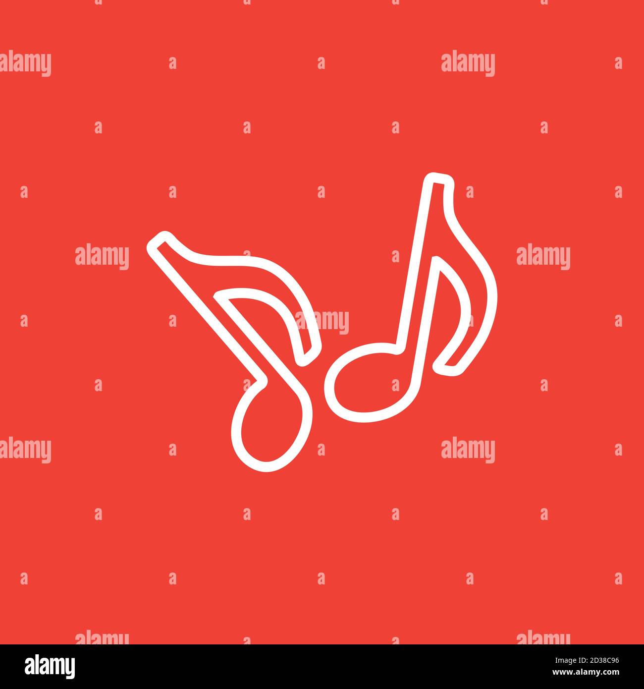 Music Note Line Icon On Red Background. Red Flat Style Vector ...