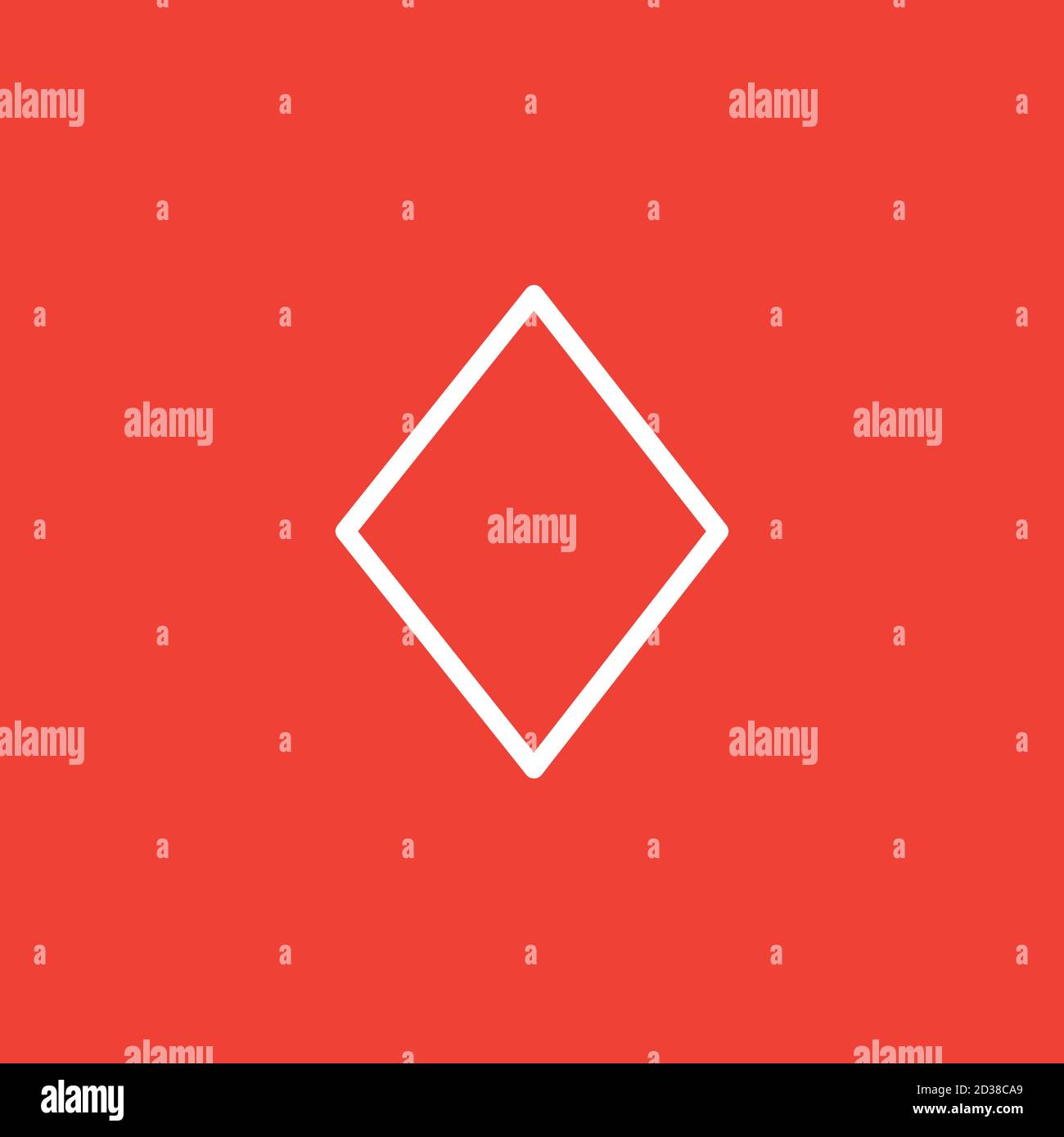 Playing Card Diamond Line Icon On Red Background. Red Flat Style Vector ...