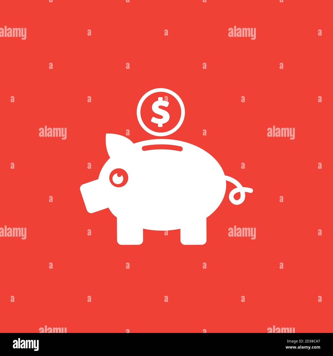 Piggy Bank Icon On Red Background. Red Flat Style Vector Illustration ...