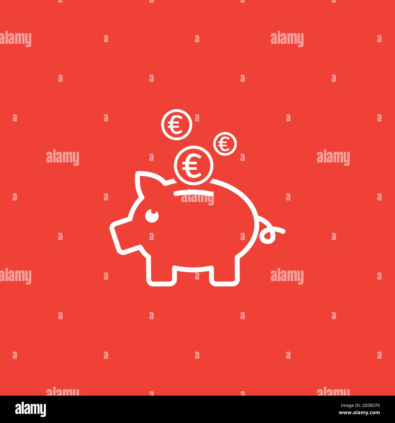 Piggy Bank Line Icon On Red Background. Red Flat Style Vector ...