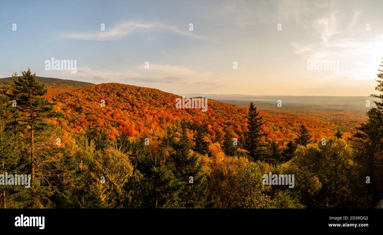 Panoramic view of colorful trees in the Mont-Megantic national park ...