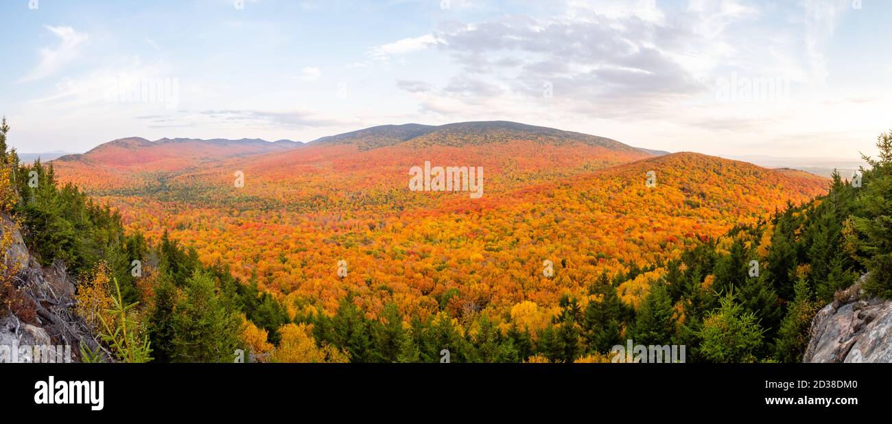 Panoramic view of colorful trees in the Mont-Megantic national park ...