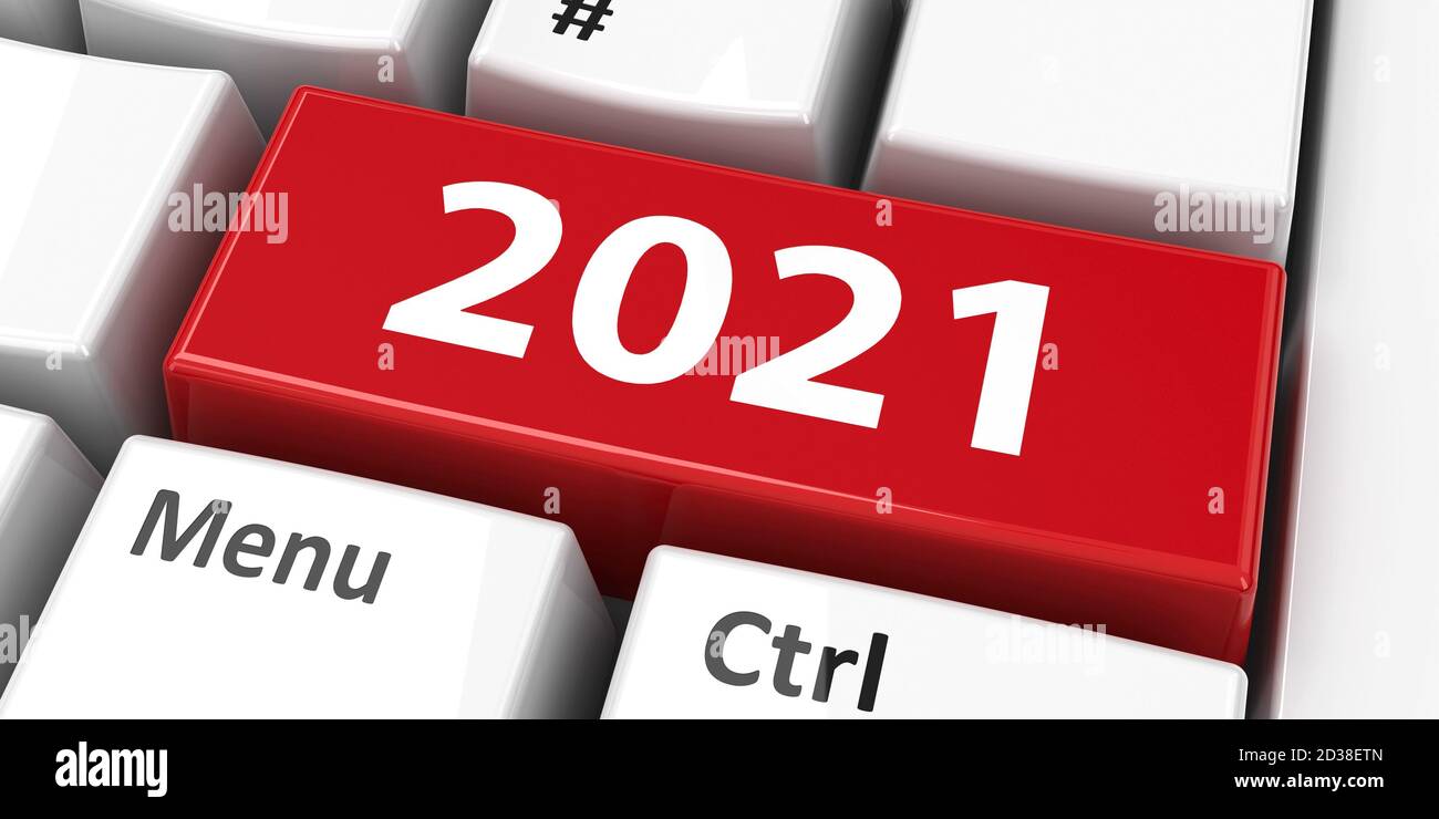 Computer keyboard with 2021 key, three-dimensional rendering, 3D ...