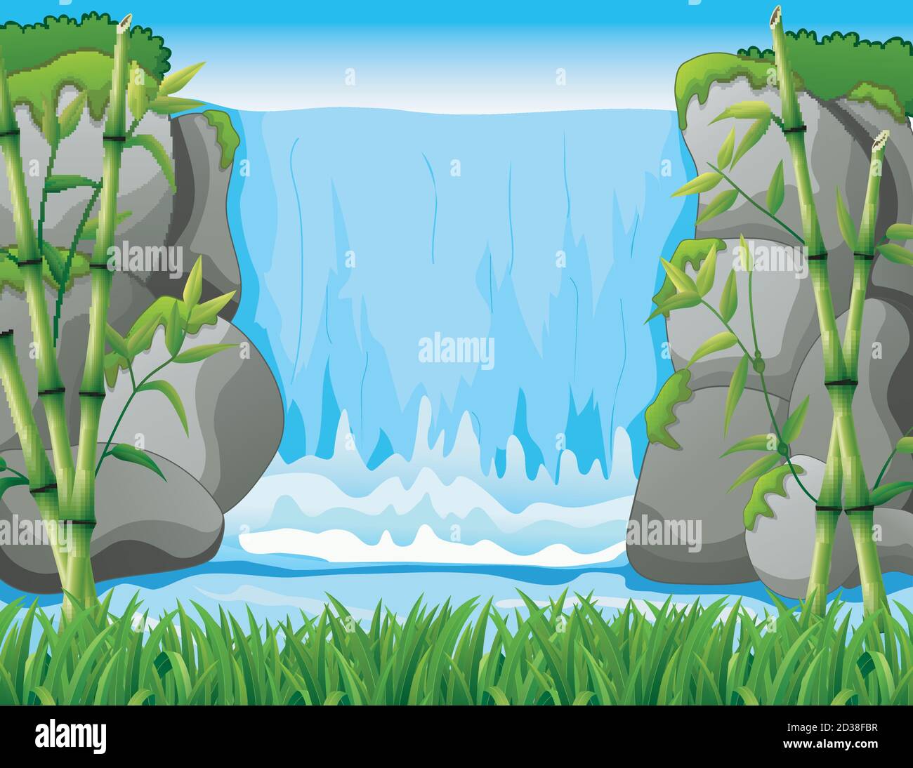 Vector illustration of Waterfall landscape background Stock Vector ...