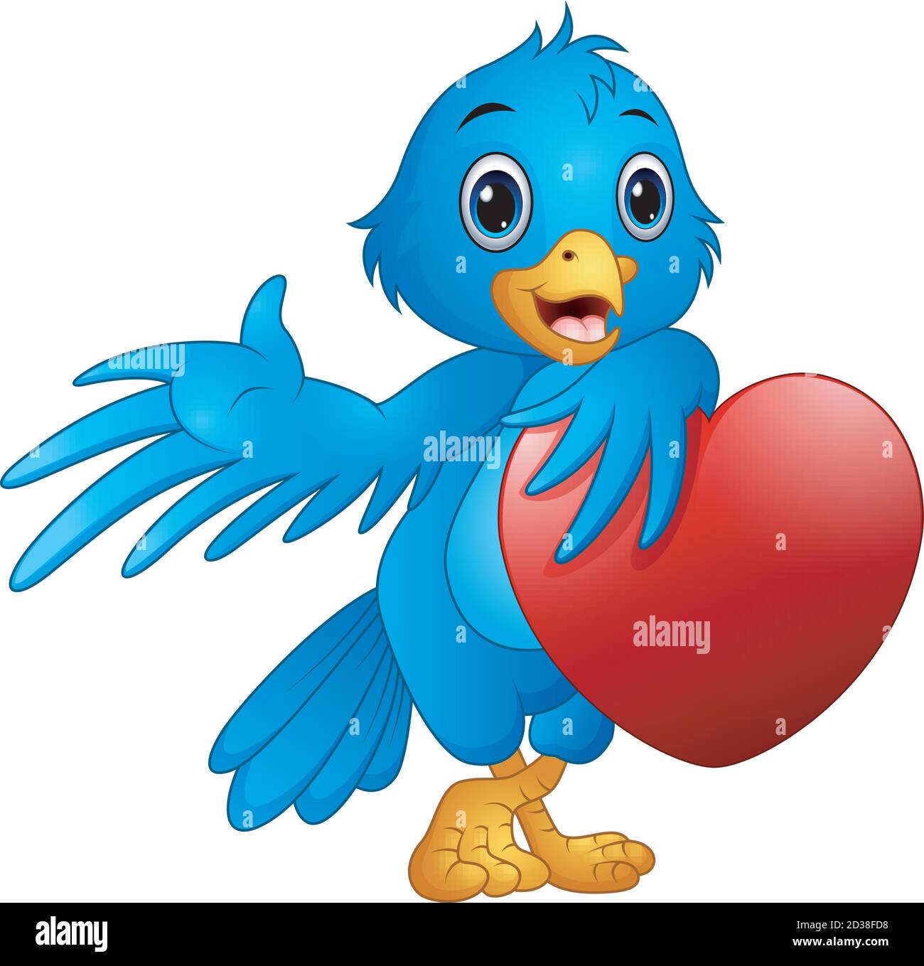 Vector illustration of Cute blue bird cartoon holding a love heart ...