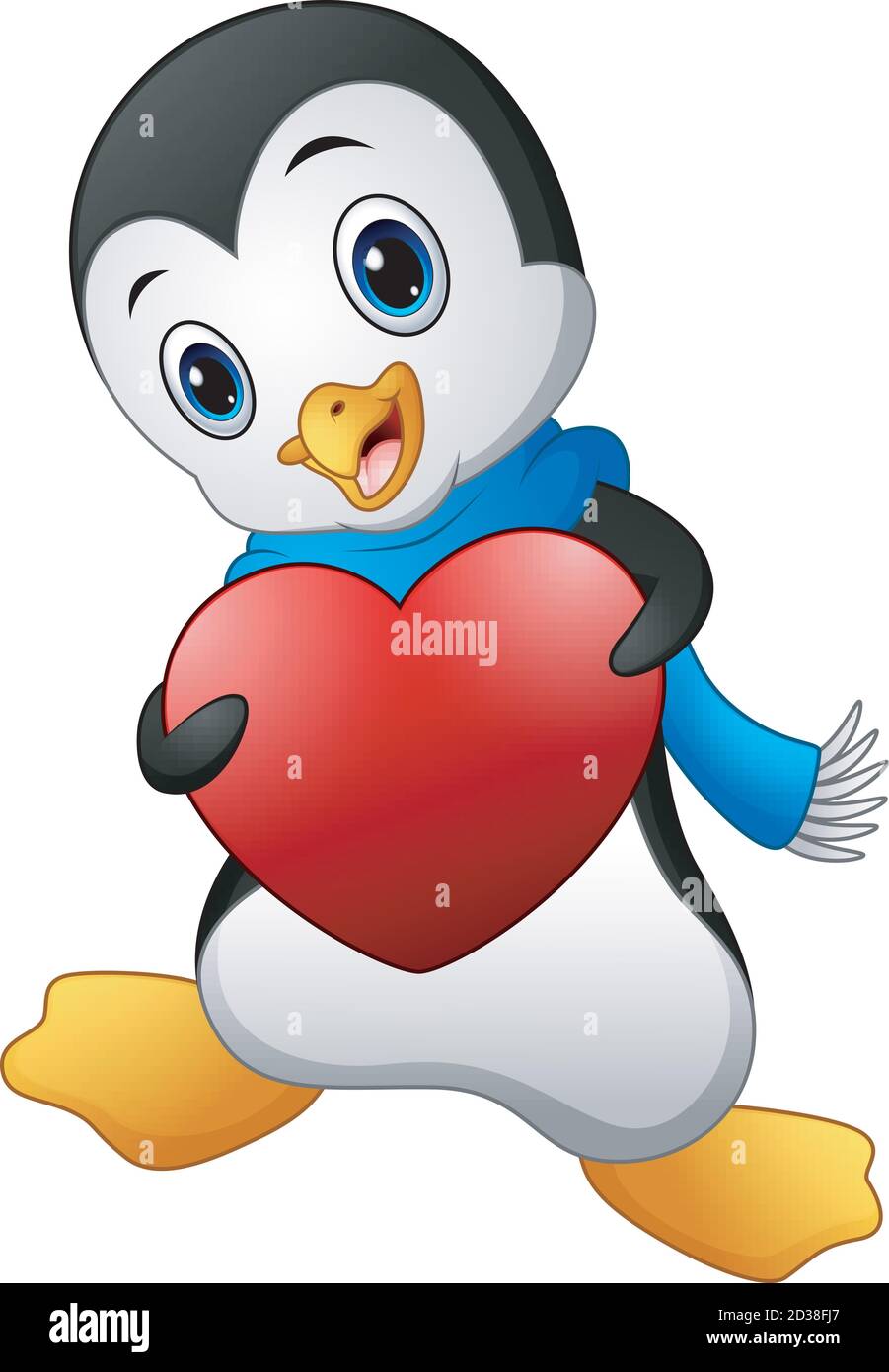 Vector illustration of Cartoon penguin holding a heart Stock Vector ...