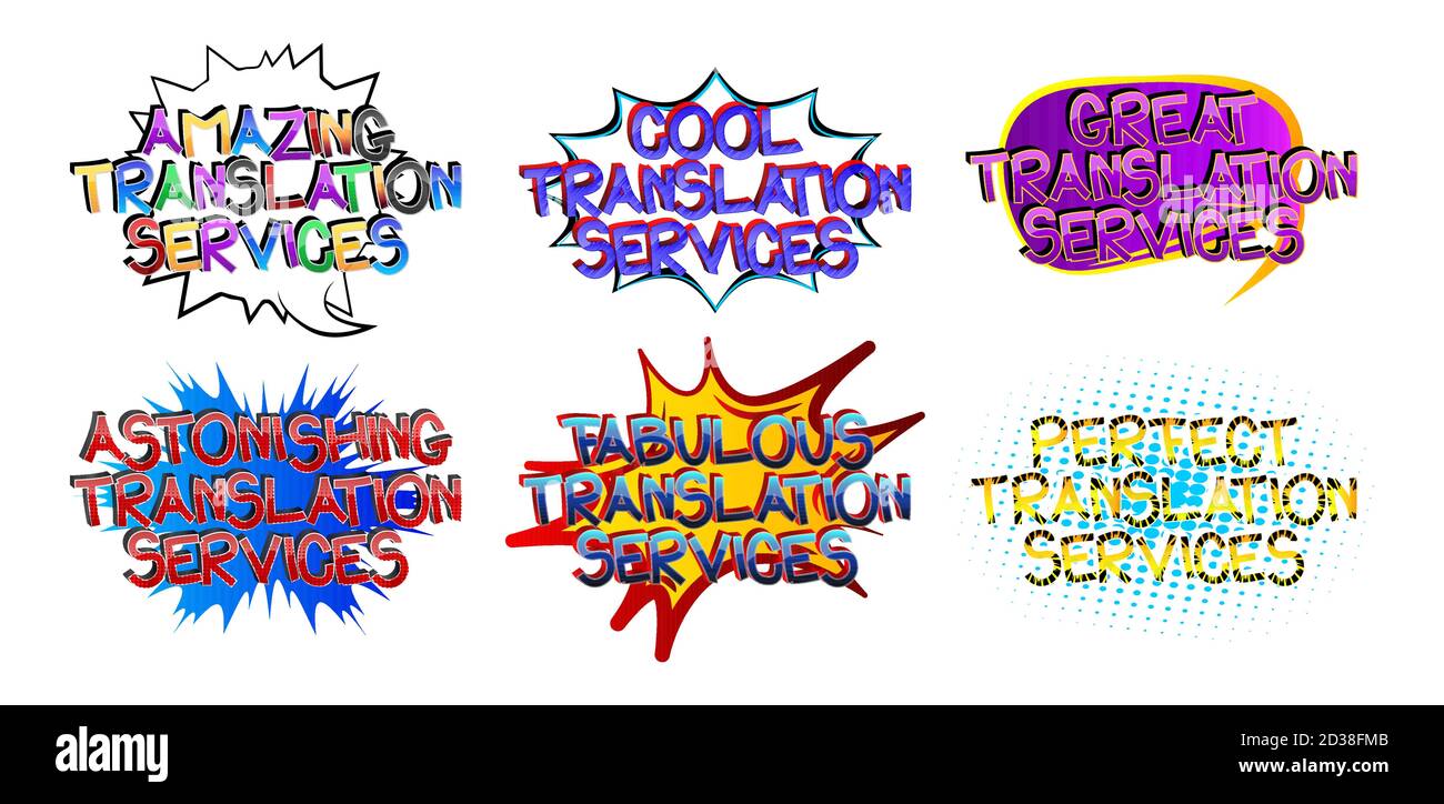 Translation Services Comic book style cartoon words on abstract comics ...