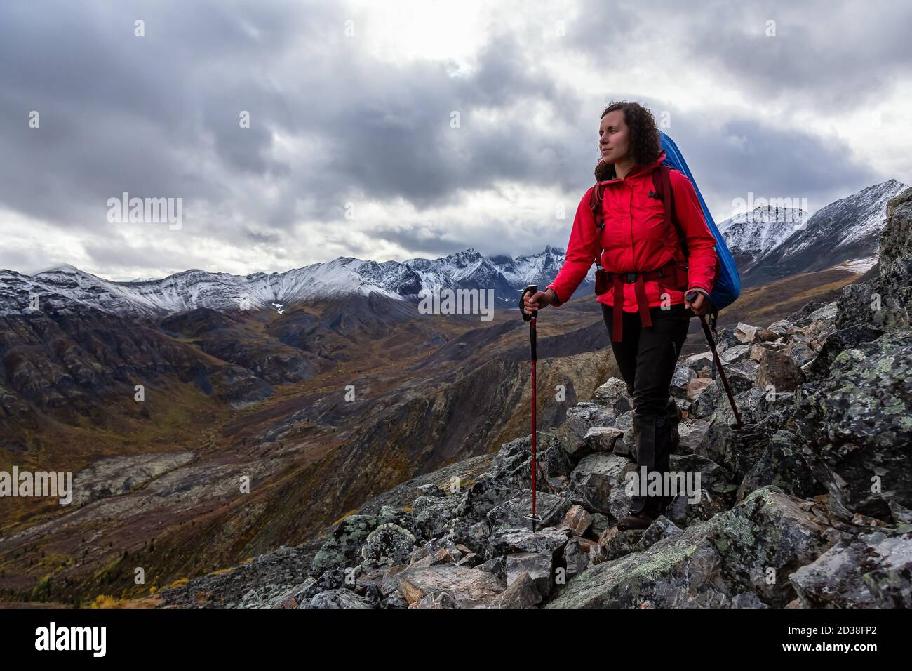 Girl Backpacking along Scenic Hiking Trail Stock Photo - Alamy
