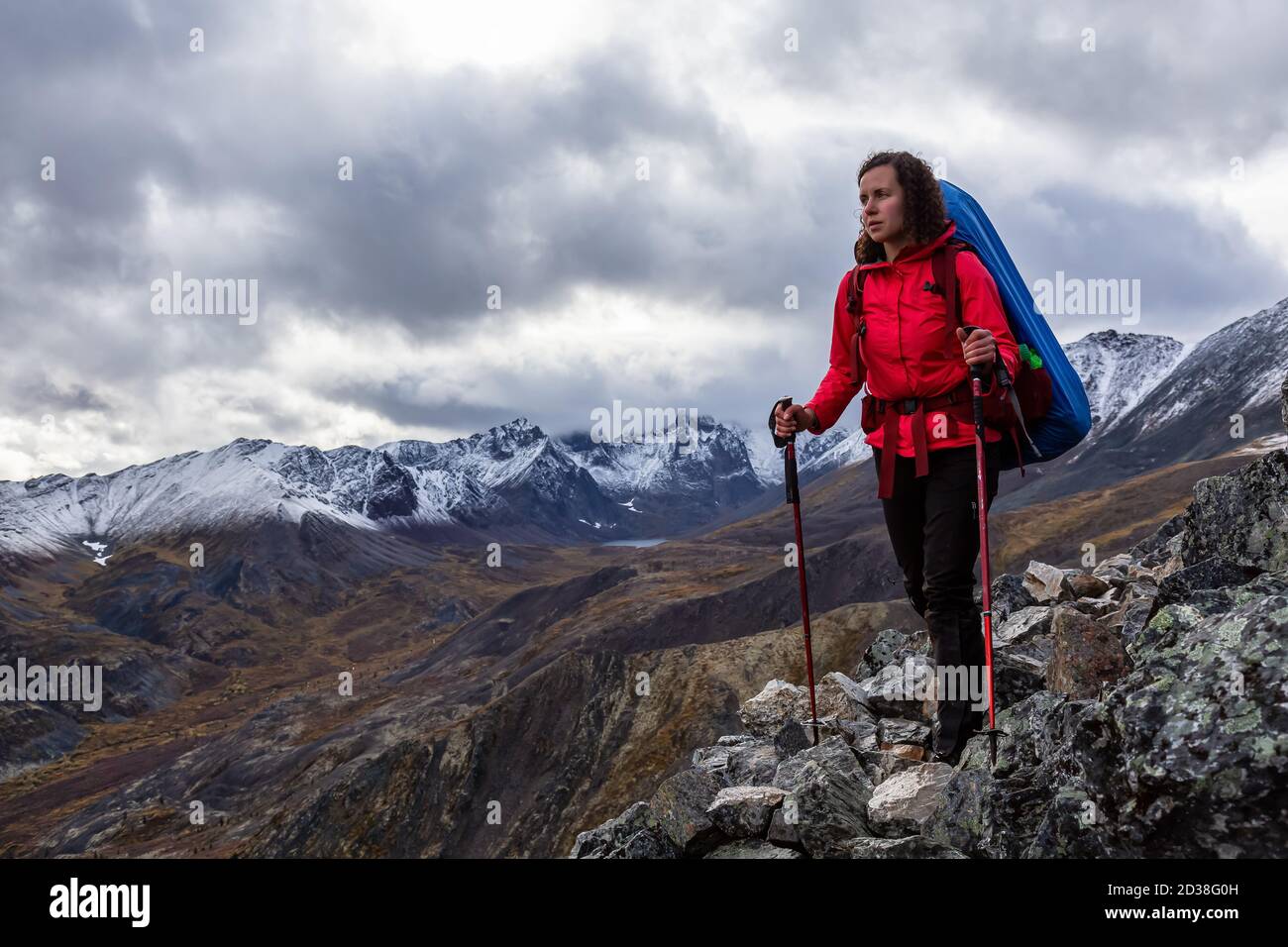 Girl Backpacking along Scenic Hiking Trail Stock Photo - Alamy