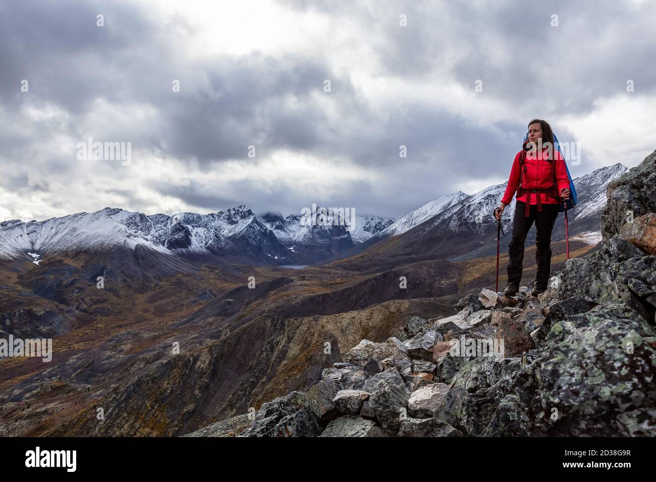 Girl Backpacking along Scenic Hiking Trail Stock Photo - Alamy