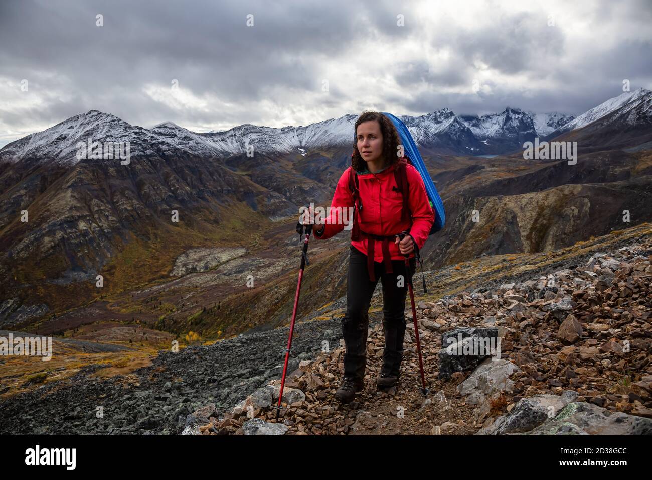 Girl Backpacking along Scenic Hiking Trail Stock Photo - Alamy
