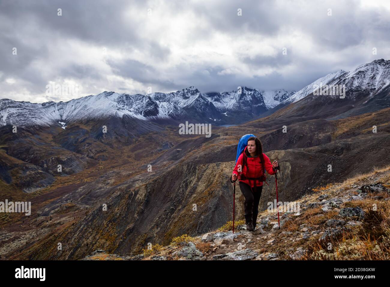 Girl Backpacking along Scenic Hiking Trail Stock Photo - Alamy