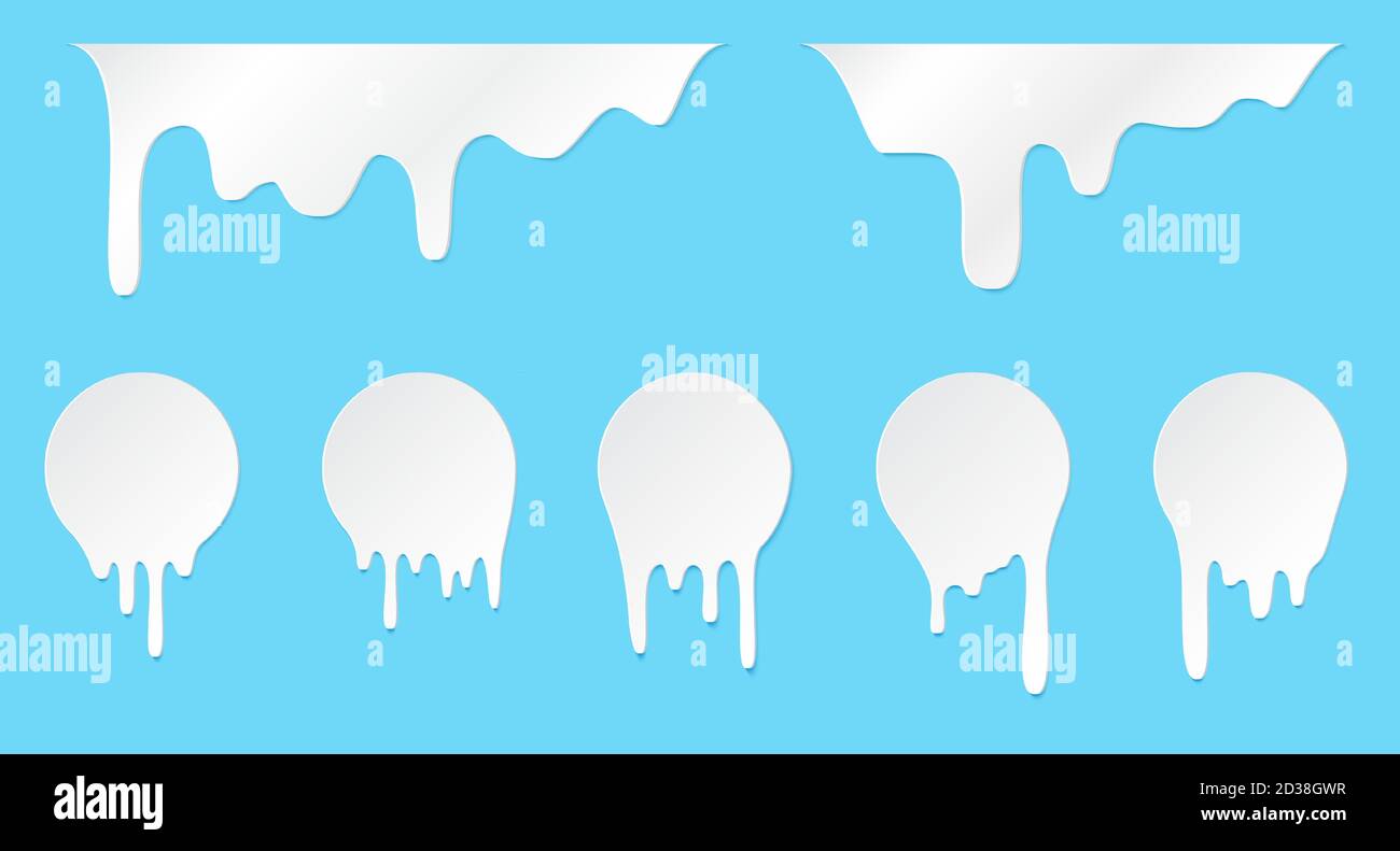 Melt drip stickers or circle milk labels. Vector liquid drops icons for ...