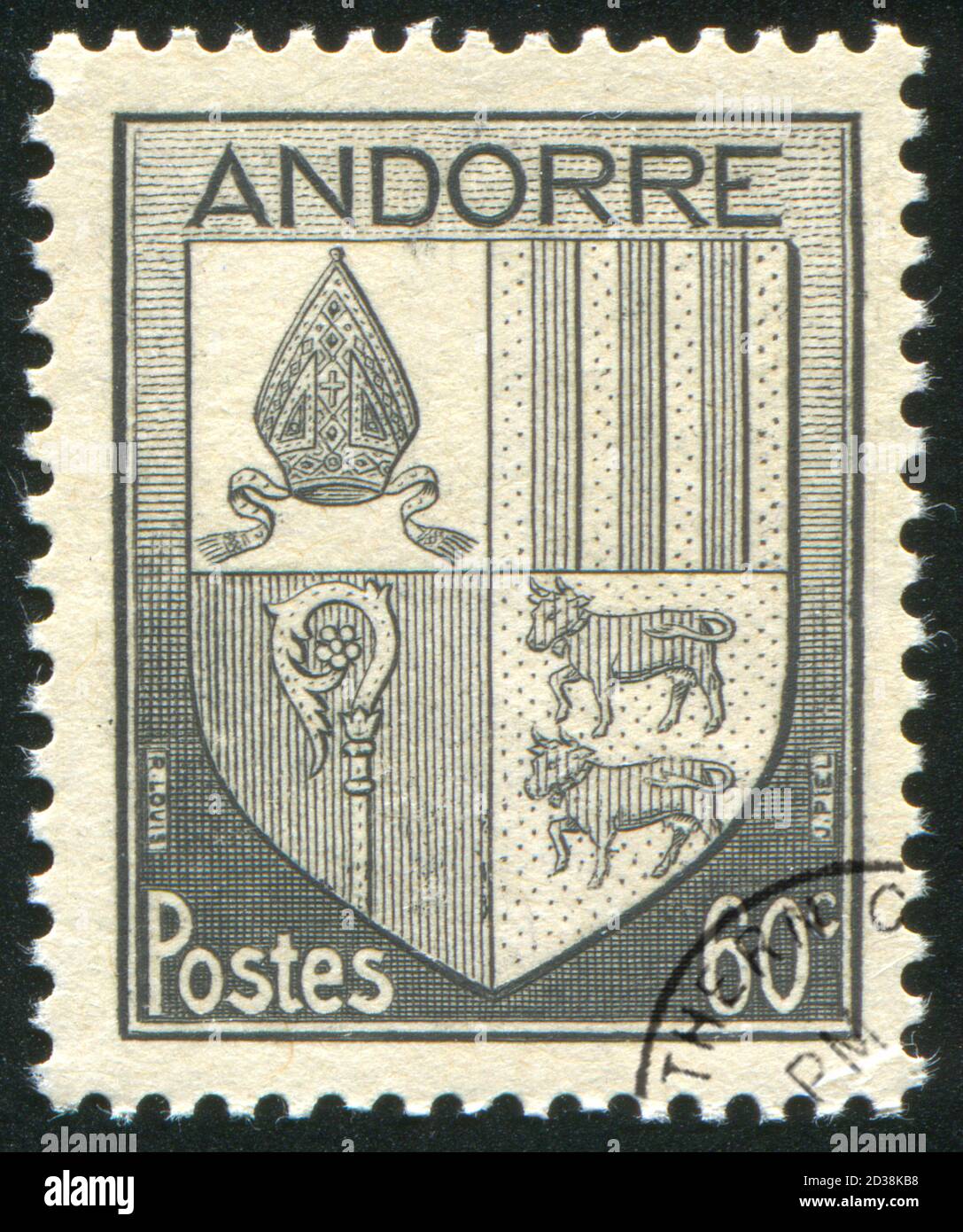 ANDORRA - CIRCA 1938: stamp printed by Andorra, shows arms, circa 1938 ...