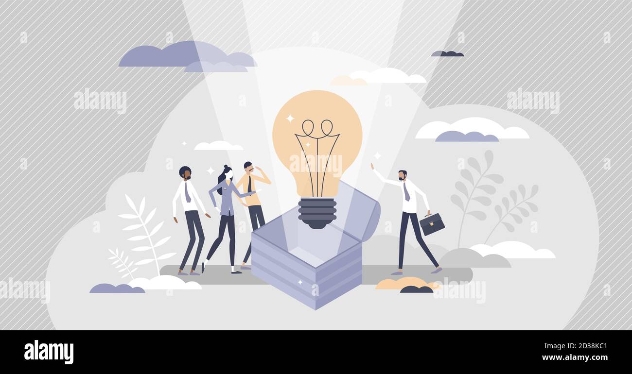 Idea is born as creative business innovation thought tiny persons ...