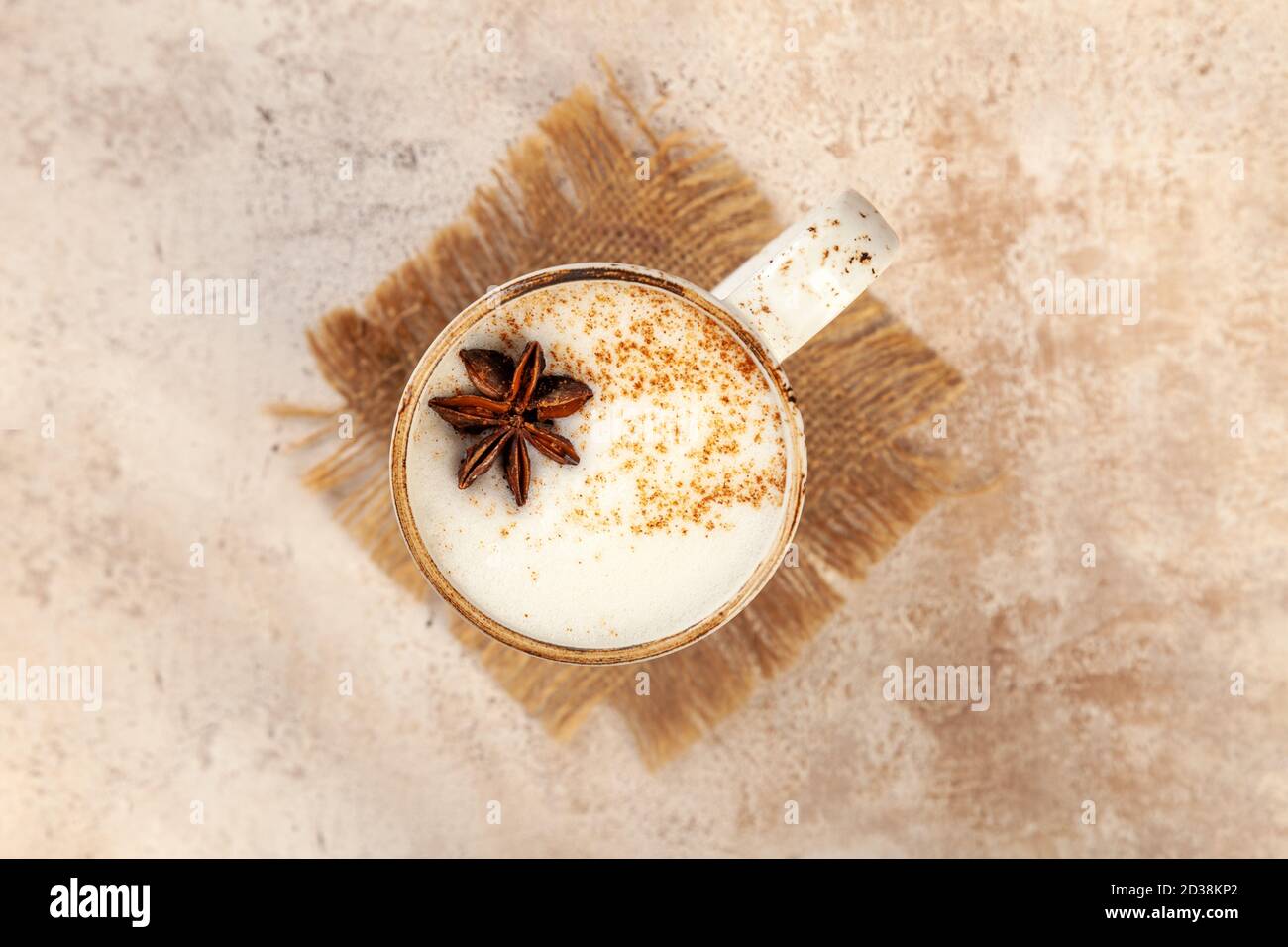 Latte coffee cup with milk froth on vintage background Stock Photo - Alamy